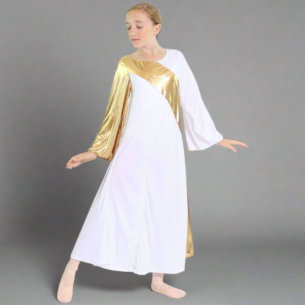 Danzcue Child Praise Dance Asymmetrical Bell Sleeve Dress – Danzia